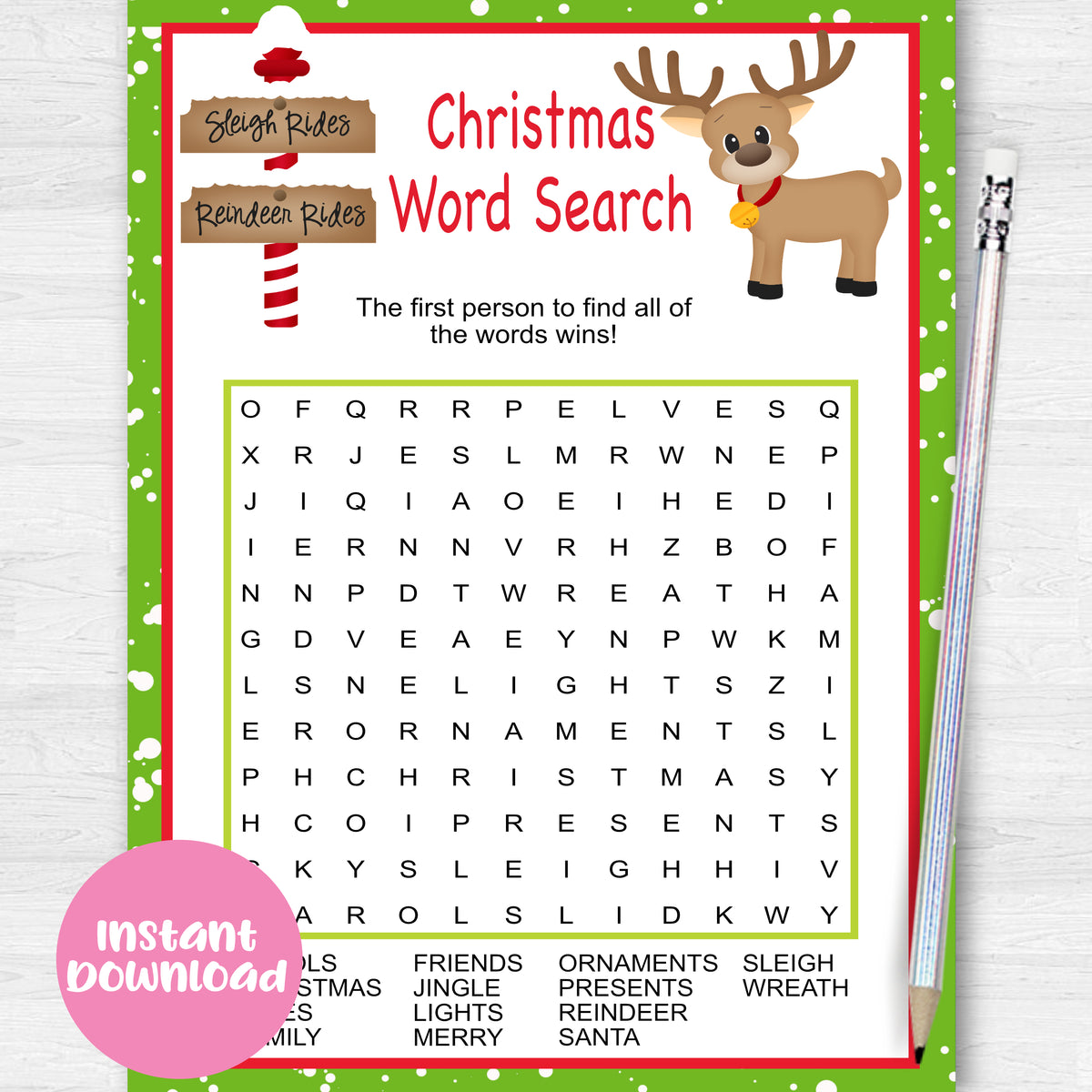 Instant Download Christmas Reindeer Word Search Game-CG003 — Premier ...