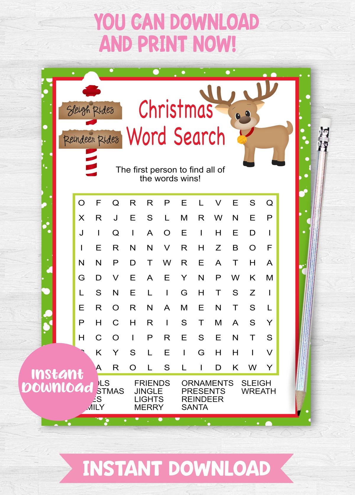Instant Download Christmas Reindeer Word Search Game-CG003 — Premier ...