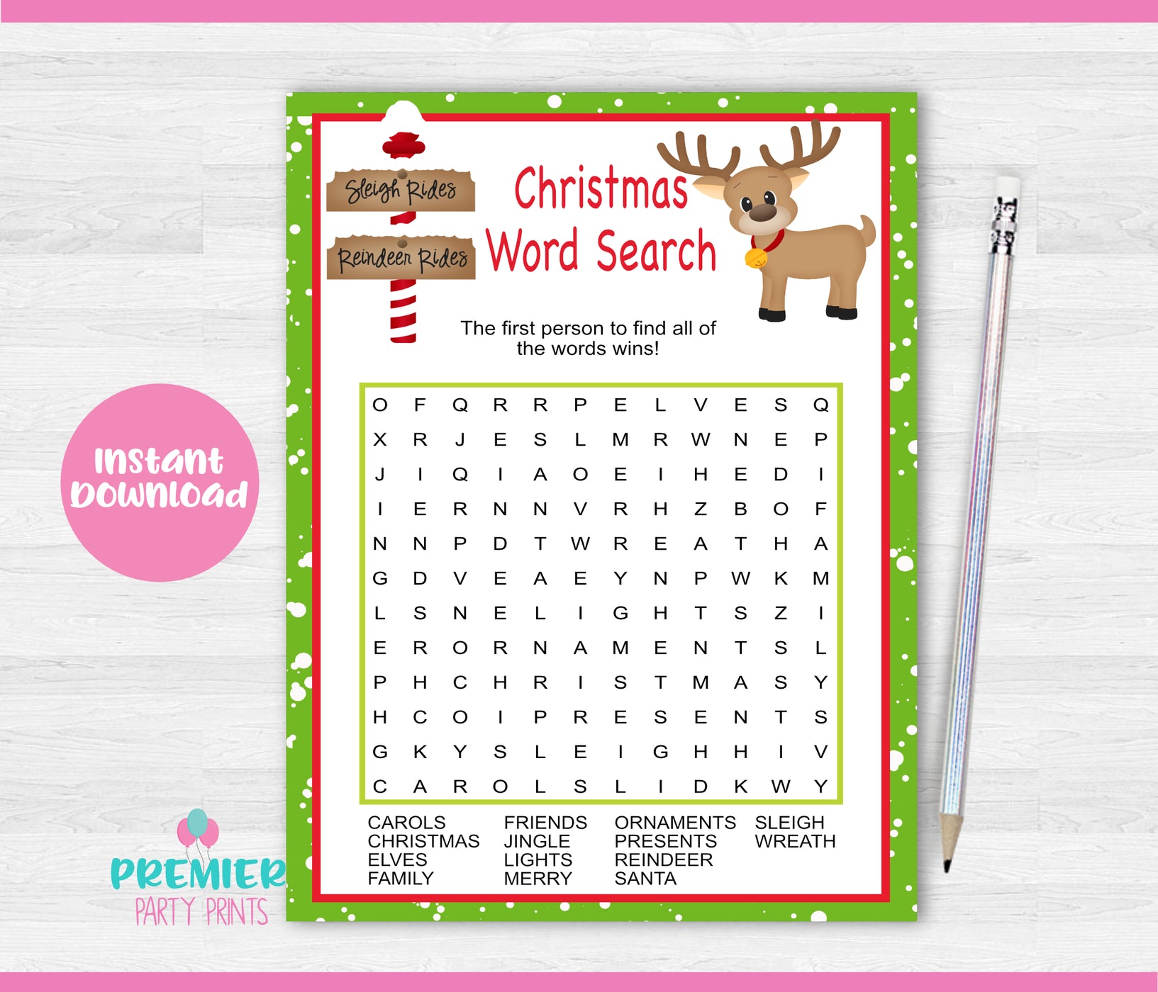 Instant Download Christmas Reindeer Word Search Game-CG003 — Premier ...