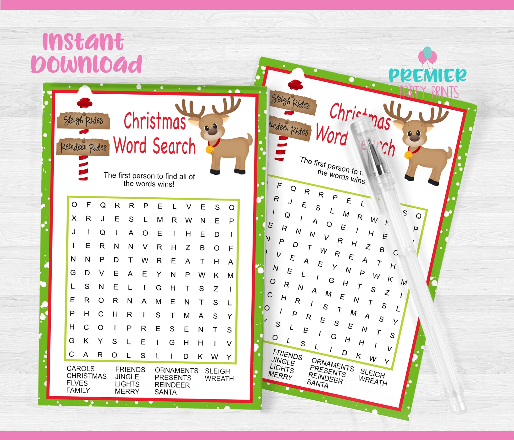 Instant Download Christmas Reindeer Word Search Game-CG003 — Premier ...