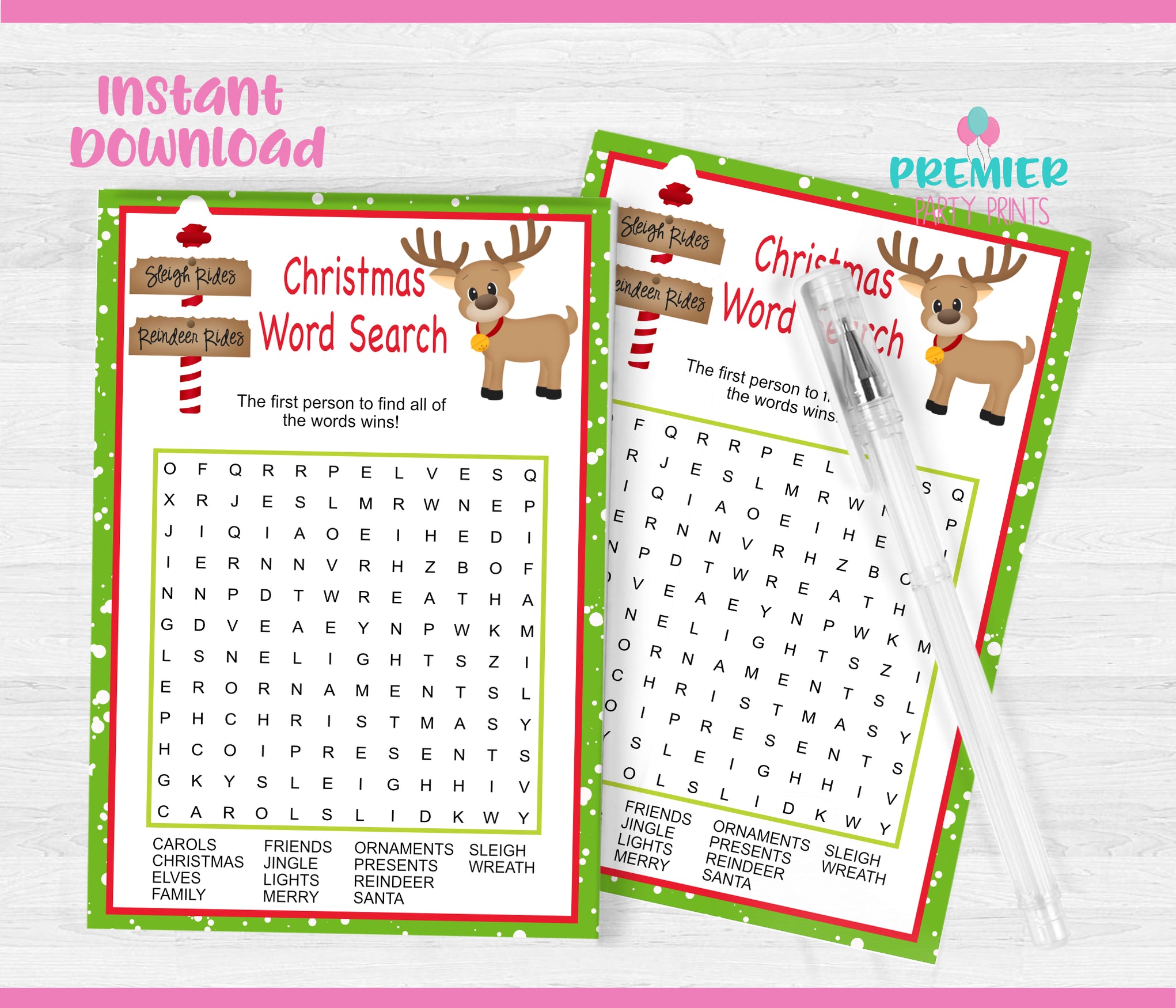 Instant Download Christmas Reindeer Word Search Game-CG003 — Premier ...