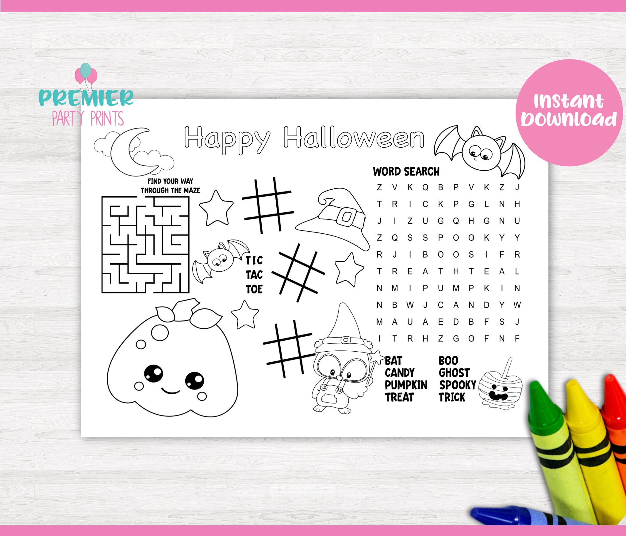Instant Download 8.5x11in Halloween Activity Sheet-HWAS001 — Premier ...